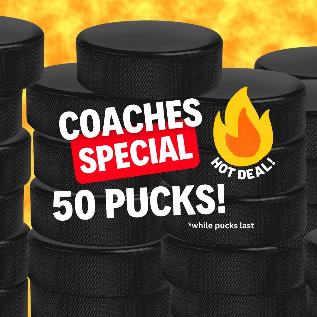 50 Hockey Pucks Coaches Special – Hockey Joe